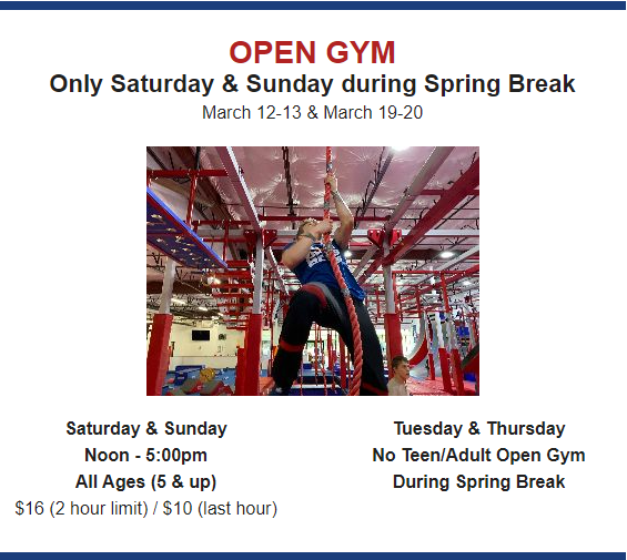 2022 Spring Break Open Gym - Austin Ninjas | Austin Obstacle Course ...